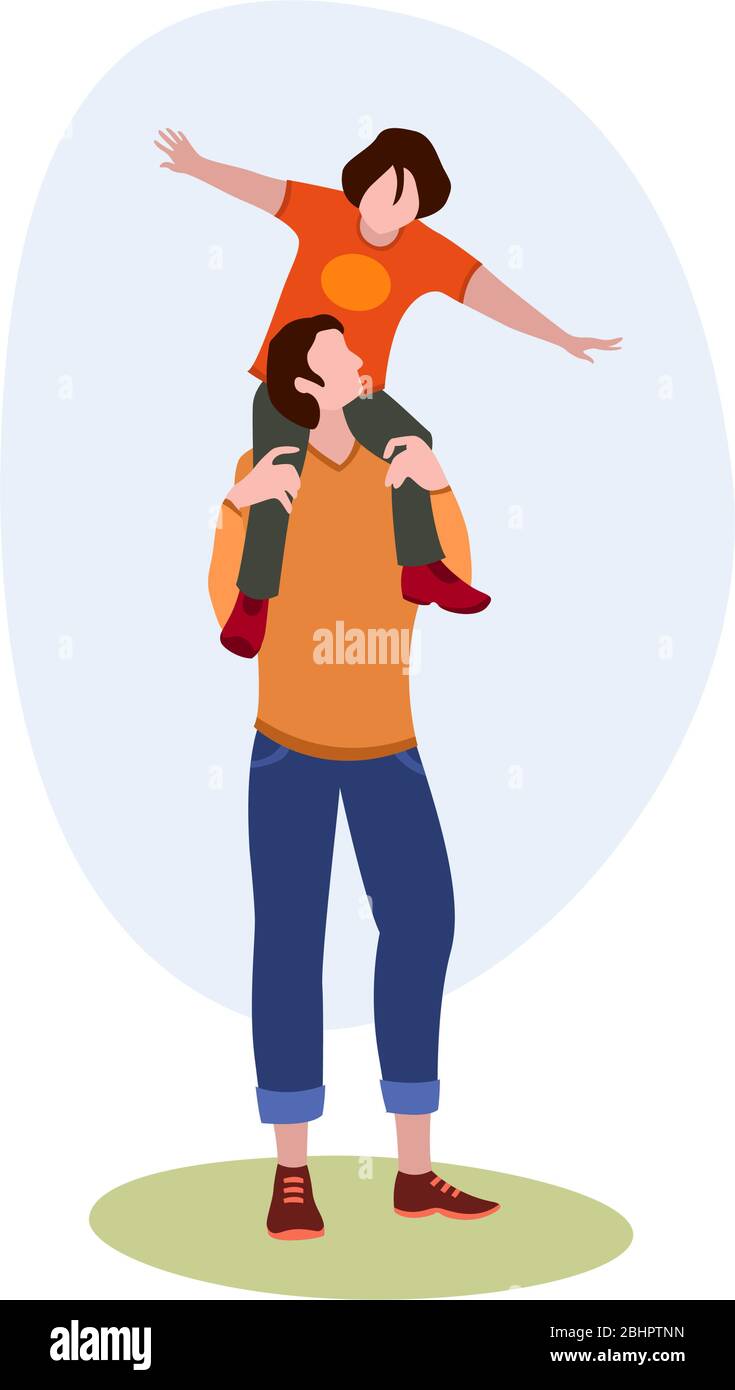 The Child Sits On Dad Shoulder vector illustration from family ...