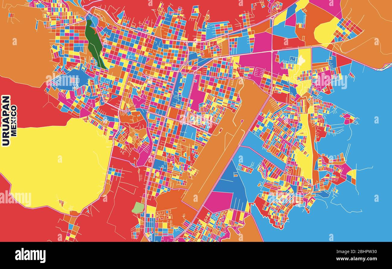 Colorful vector map of Uruapan, Michoacán, Mexico. Art Map template for ...