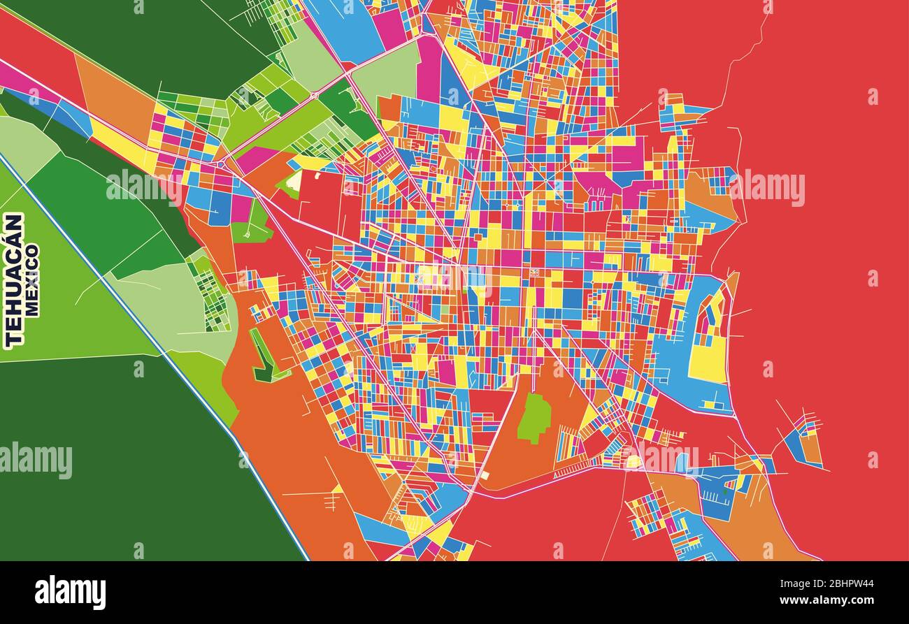 Colorful vector map of Tehuacán, Puebla, Mexico. Art Map template for ...