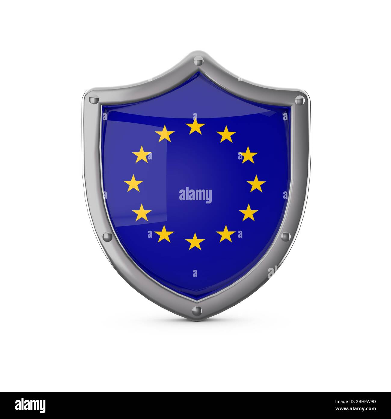 European Union security concept. Metal shield shape with national flag ...