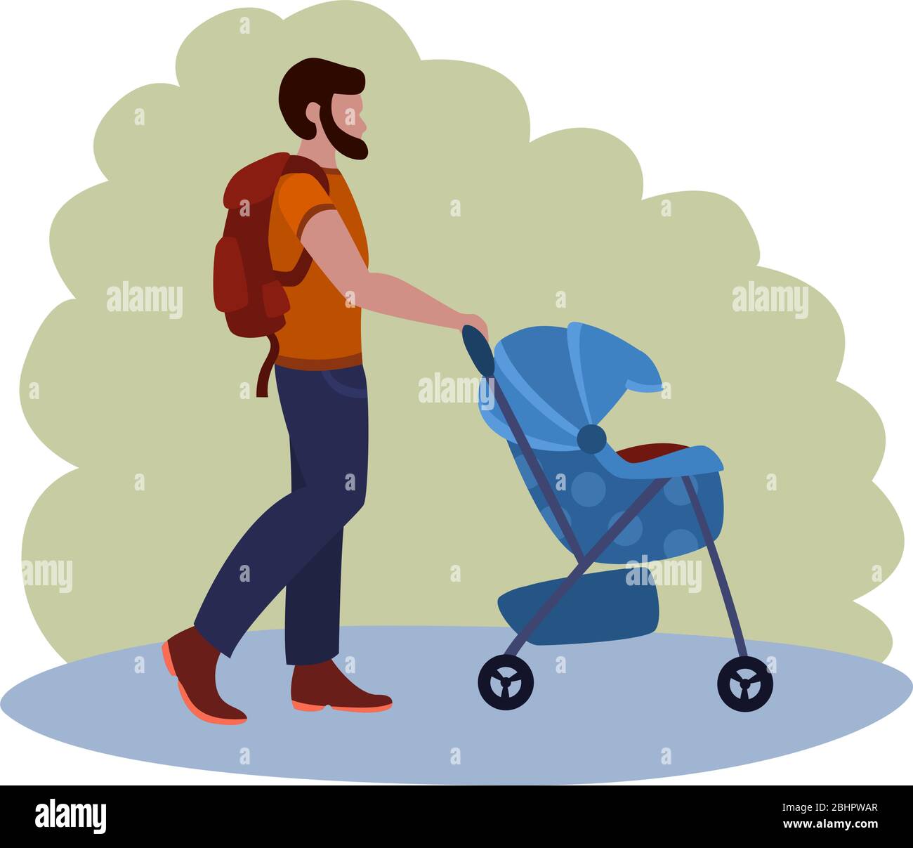 Man Walks With A Stroller In The Park vector illustration from family ...