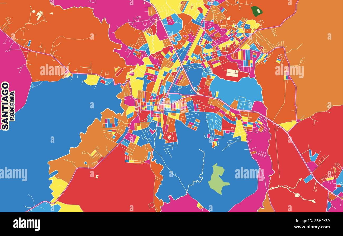 Colorful vector map of Santiago, Veraguas, Panama. Art Map template for ...