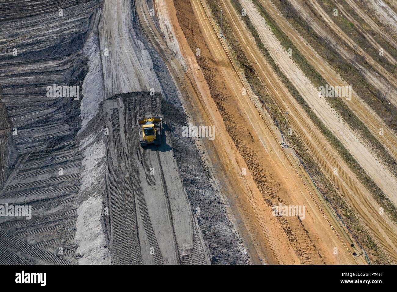 Aerial view of industrial mineral open pit mine. Opencast mining quarry ...