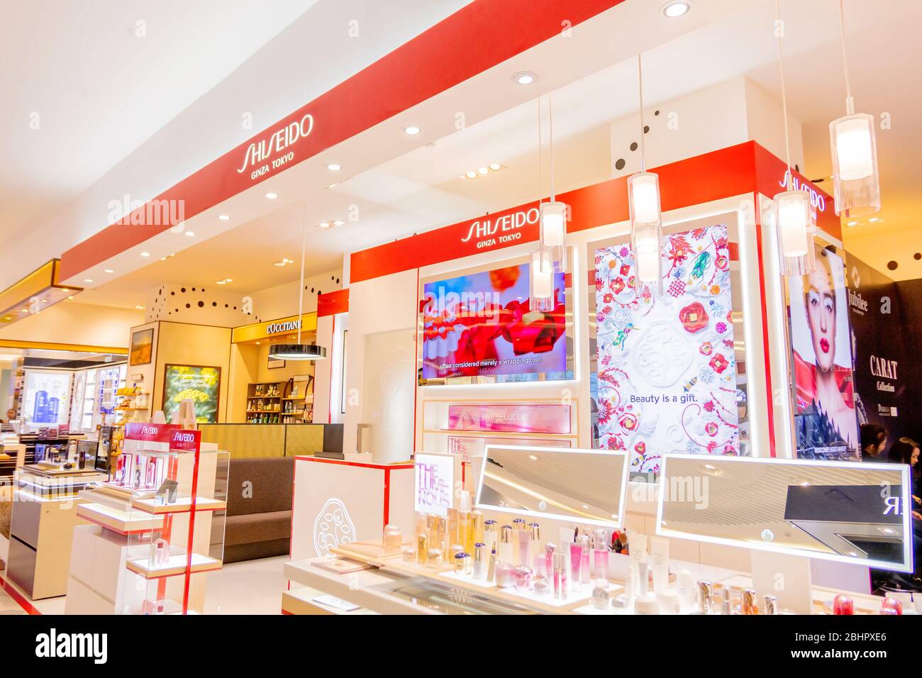 Shiseido Cosmetic counter with its products in Blueport mall at Huahin ...