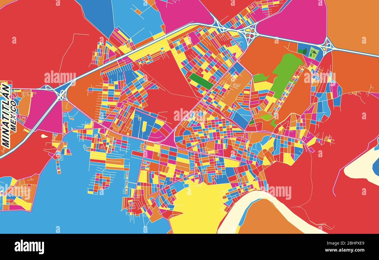 Colorful vector map of Minatitlán, Veracruz, Mexico. Art Map template ...