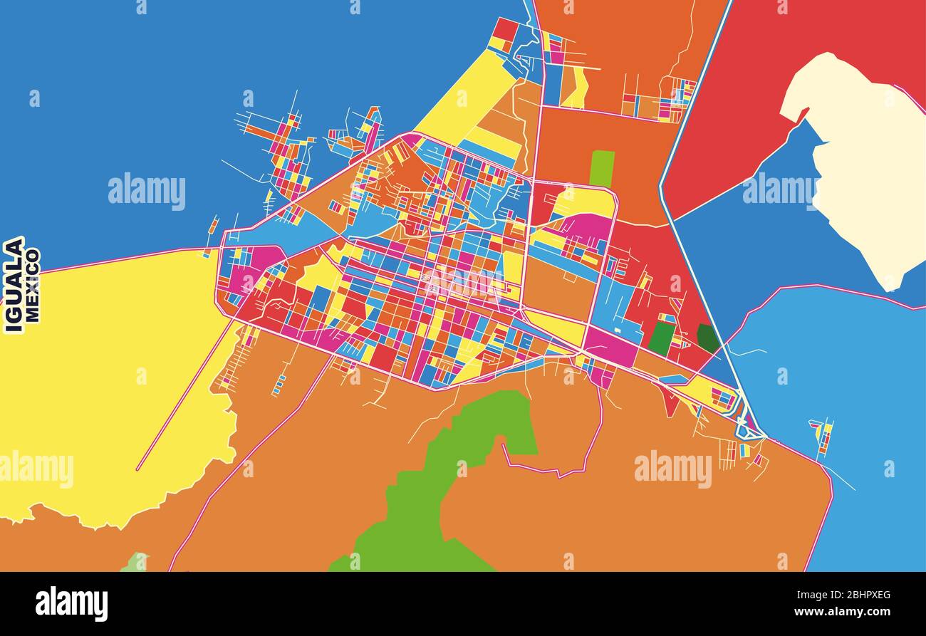 Colorful vector map of Iguala, Guerrero, Mexico. Art Map template for ...