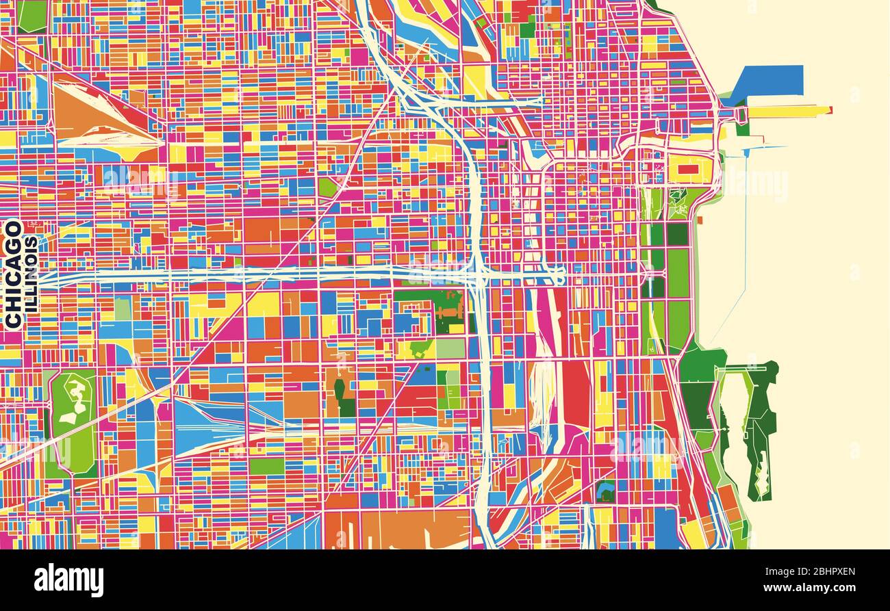 Colorful vector map of Chicago, Illinois, U.S.A.. Art Map template for ...
