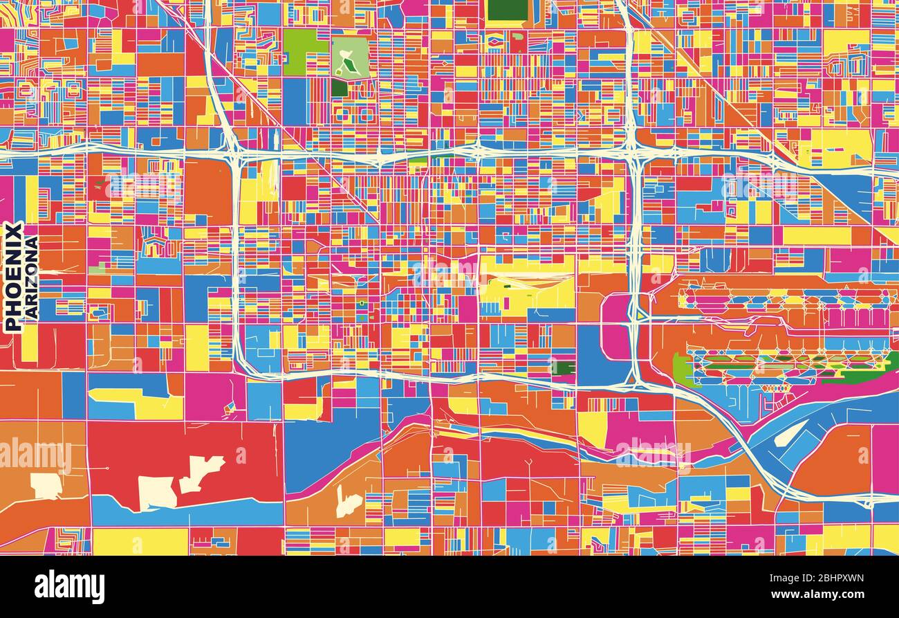 Colorful vector map of Phoenix, Arizona, U.S.A.. Art Map template for ...