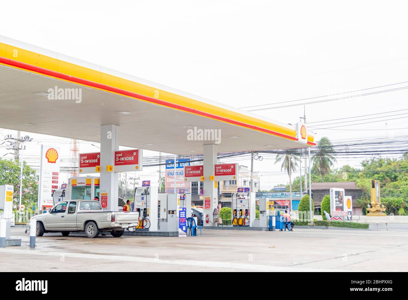Shell gas station in Thailand and some vehicle to refuel gas in Huahin ...