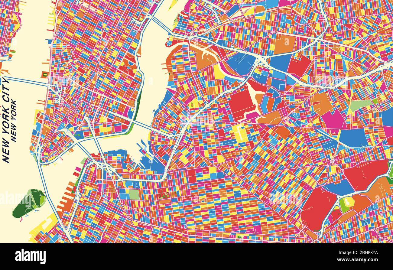 Colorful vector map of New York City, New York, U.S.A.. Art Map ...