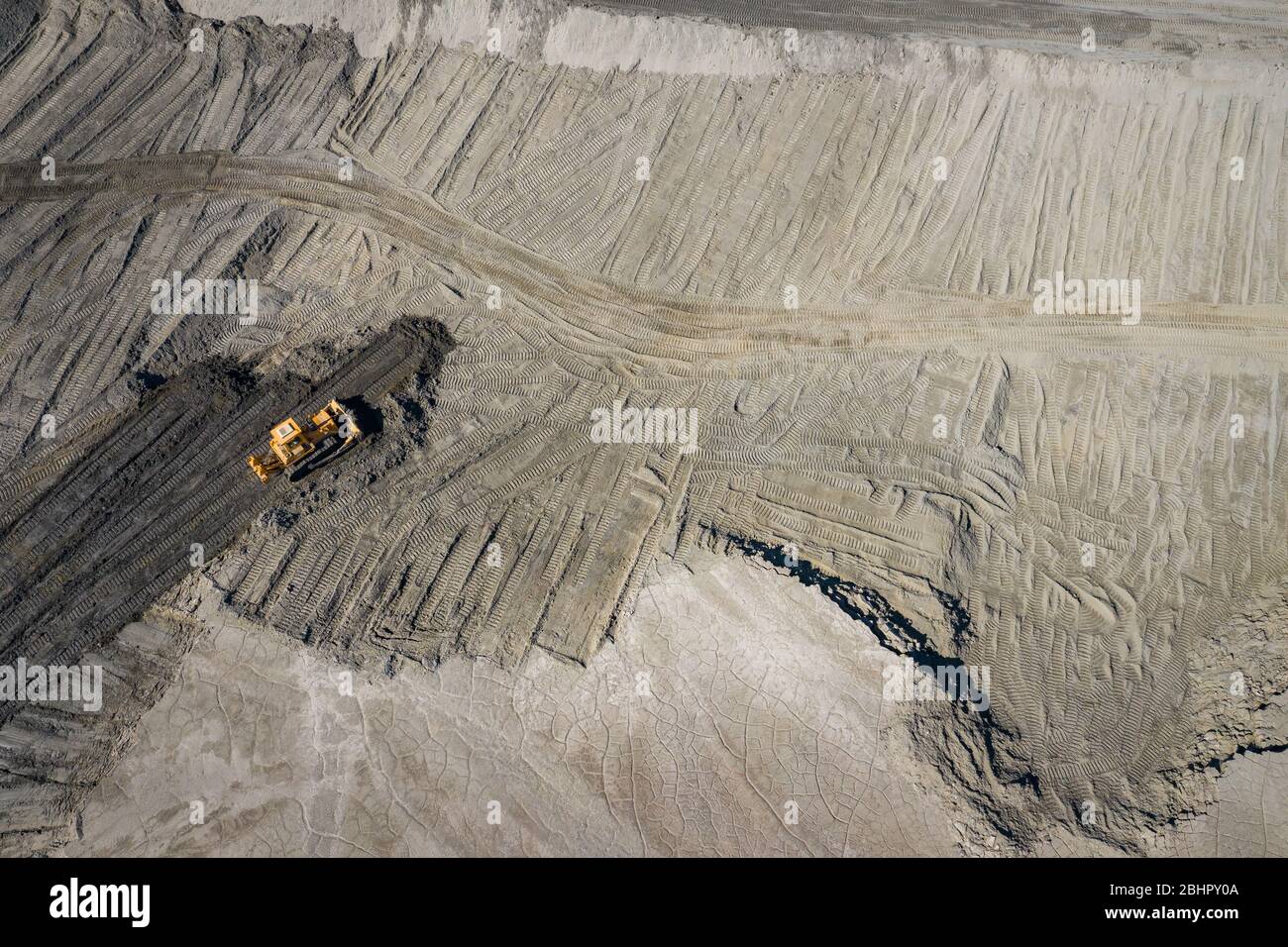 Aerial view of industrial mineral open pit mine. Opencast mining quarry ...