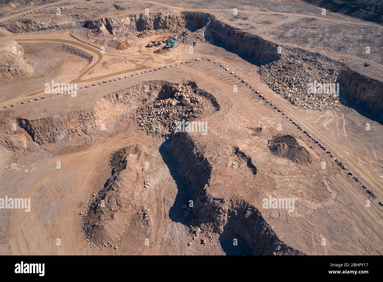 Aerial view of industrial mineral open pit mine. Opencast mining. Drone ...