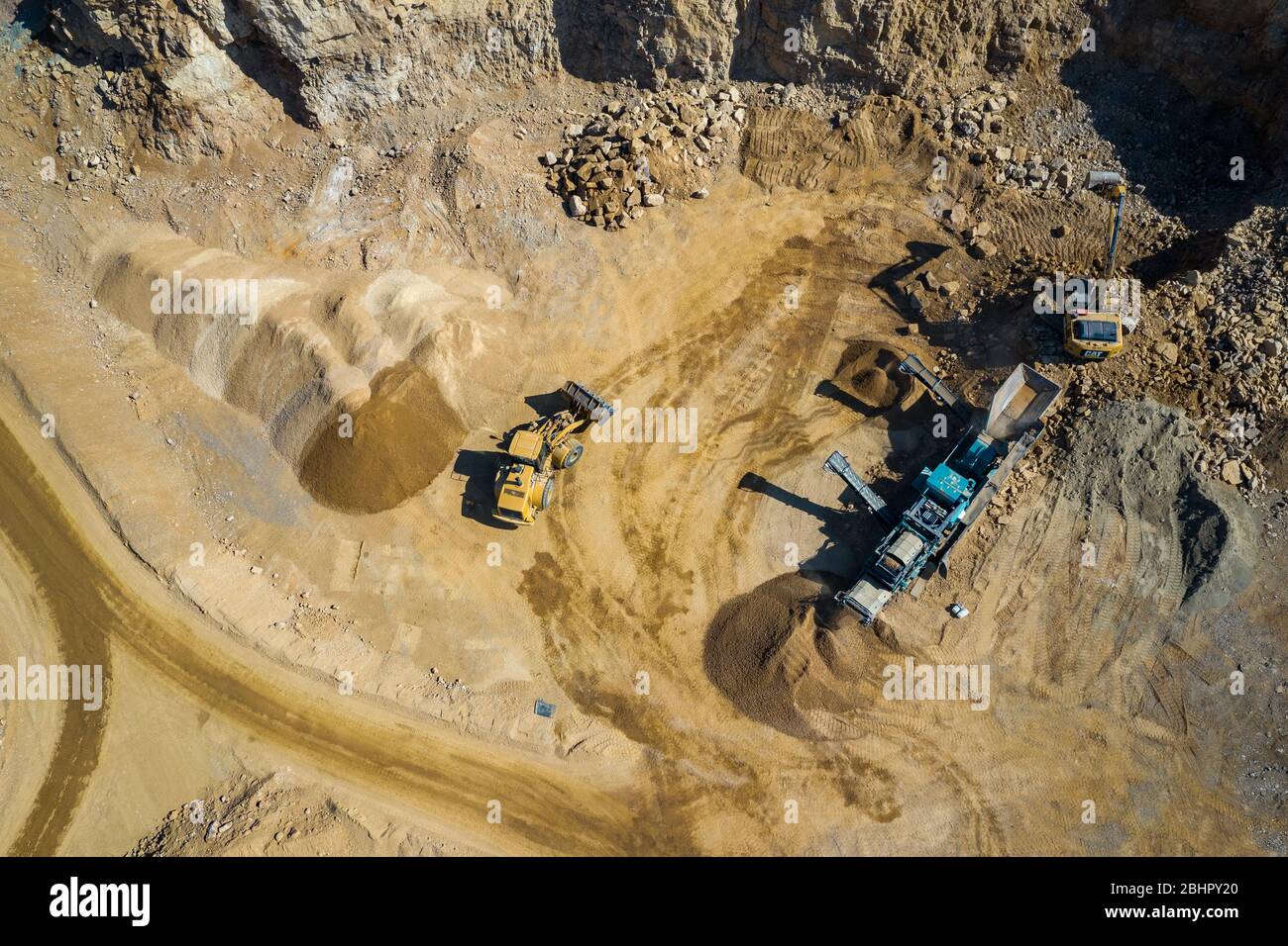 Aerial view of industrial mineral open pit mine. Opencast mining quarry ...