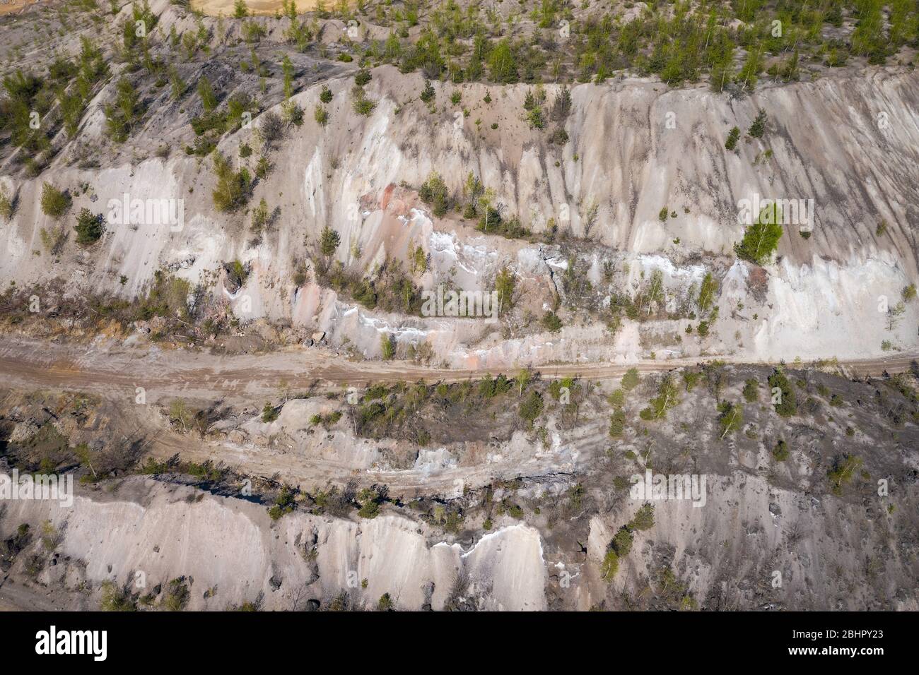 Aerial view of industrial mineral open pit mine. Opencast mining. Drone ...