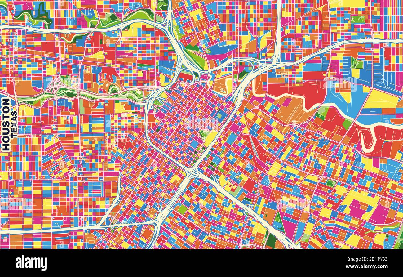 Colorful vector map of Houston, Texas, U.S.A.. Art Map template for ...