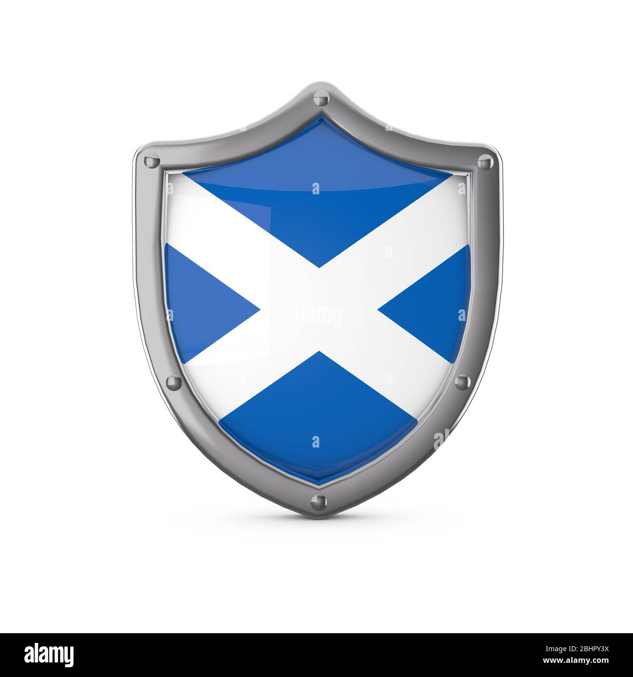 Scotland security concept. Metal shield shape with national flag Stock ...