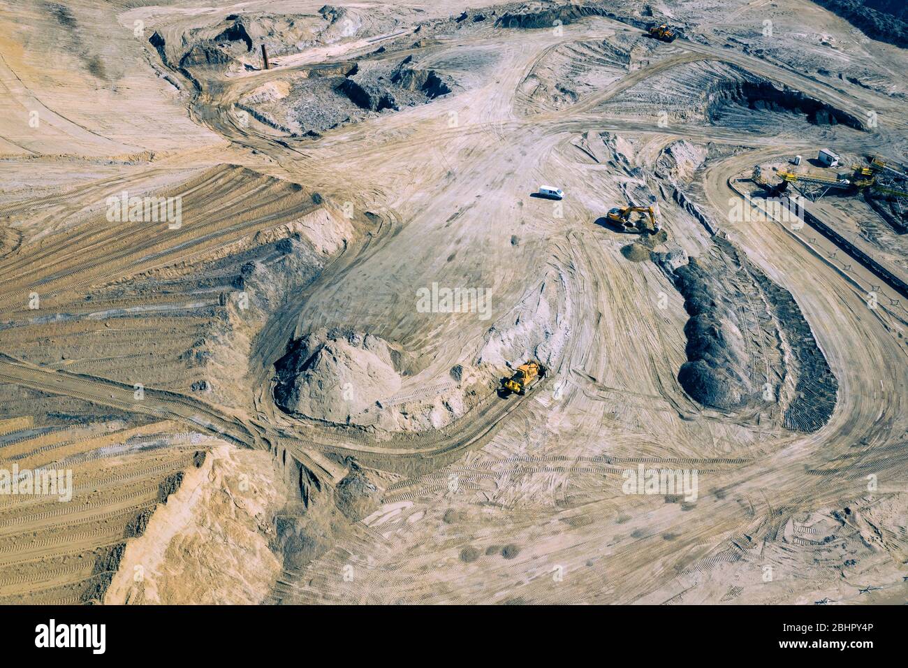 Aerial view of industrial mineral open pit mine. Opencast mining quarry ...