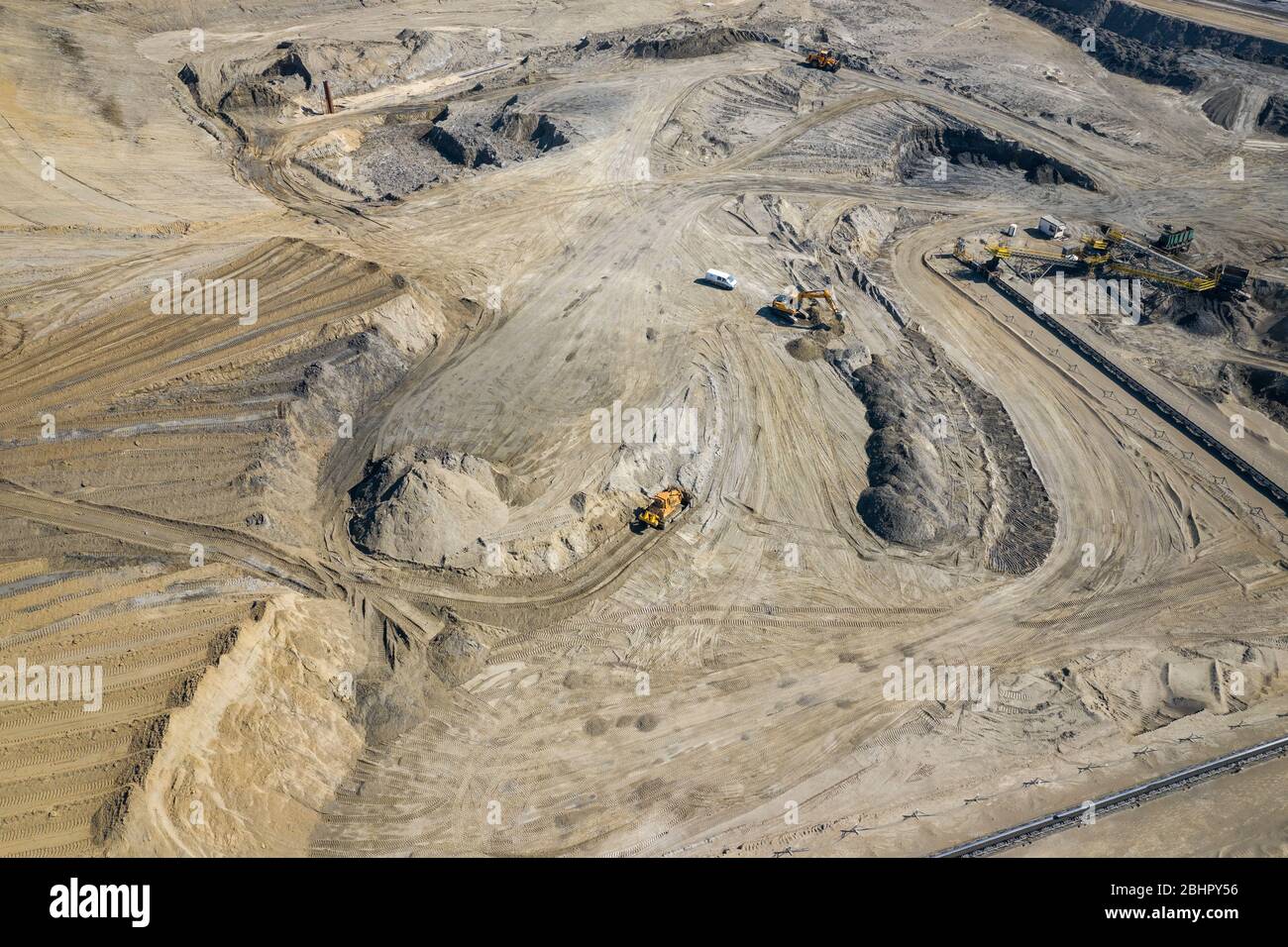 Aerial view of industrial mineral open pit mine. Opencast mining quarry ...