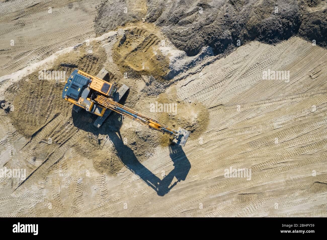 Aerial view of industrial mineral open pit mine. Opencast mining quarry ...