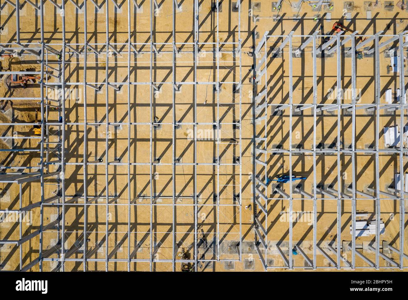 Construction site from above. Top view of factory under construction ...