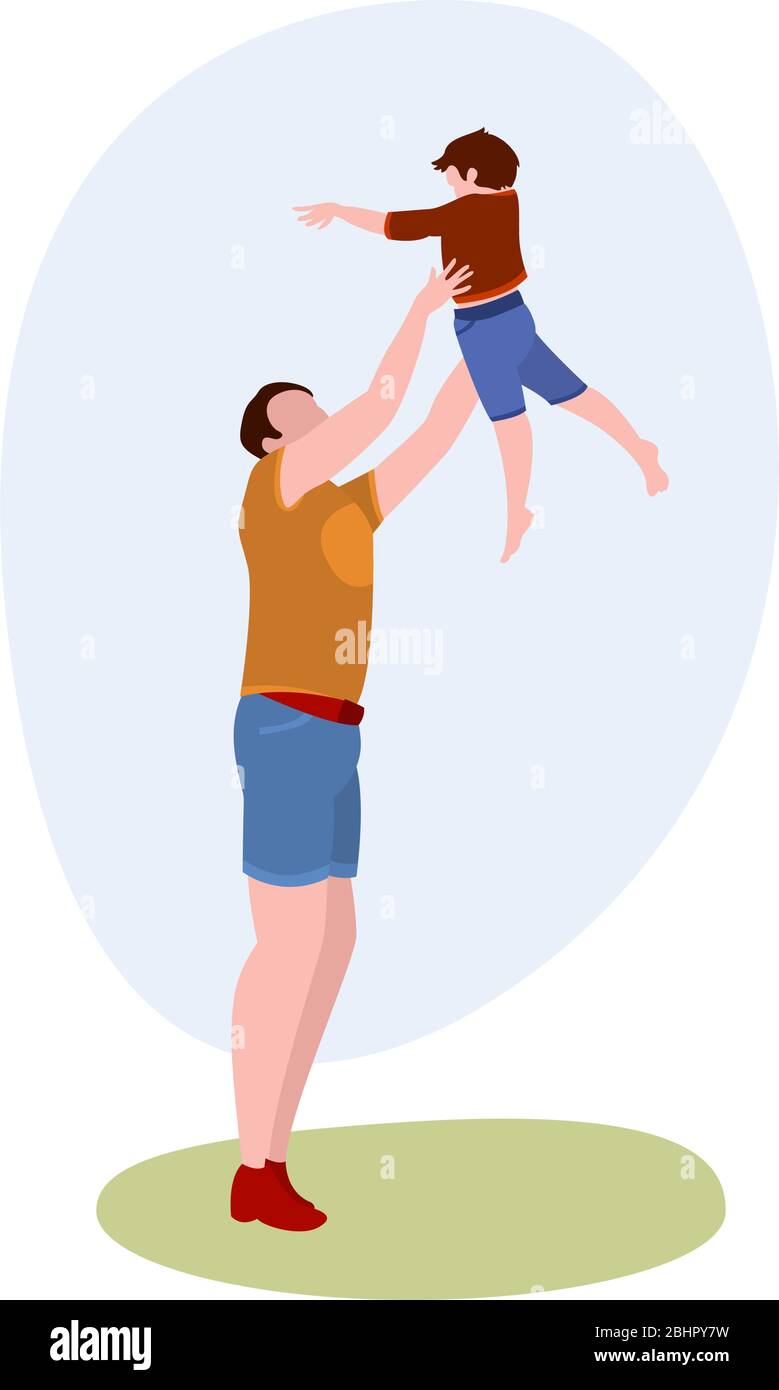Dad Throws Up Baby vector illustration from family collection. Flat ...
