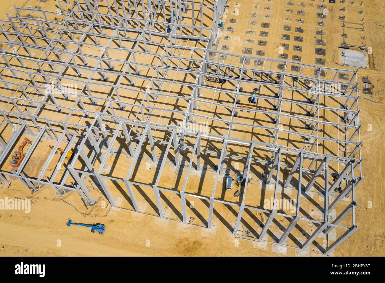 Construction site from above. Top view of factory under construction ...