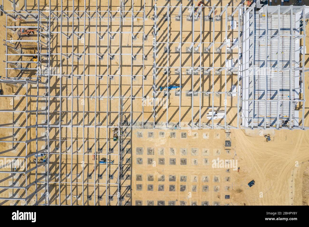 Construction site from above. Top view of factory under construction ...