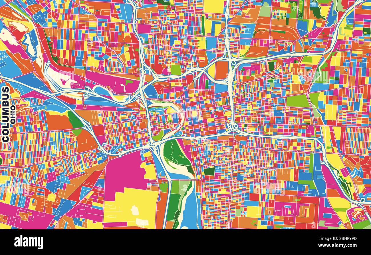 Colorful vector map of Columbus, Ohio, U.S.A.. Art Map template for ...