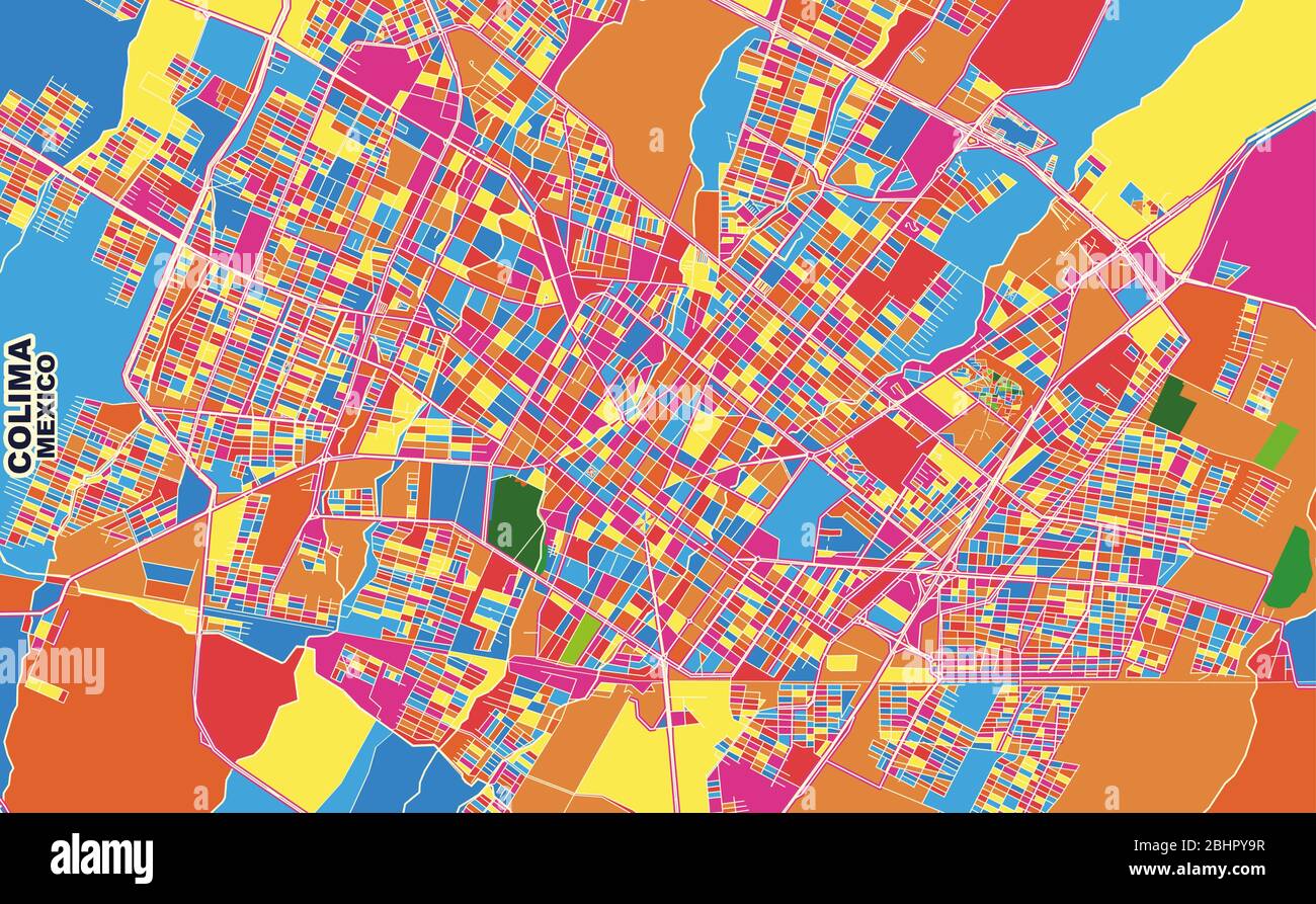 Colorful vector map of Colima, Colima, Mexico. Art Map template for ...