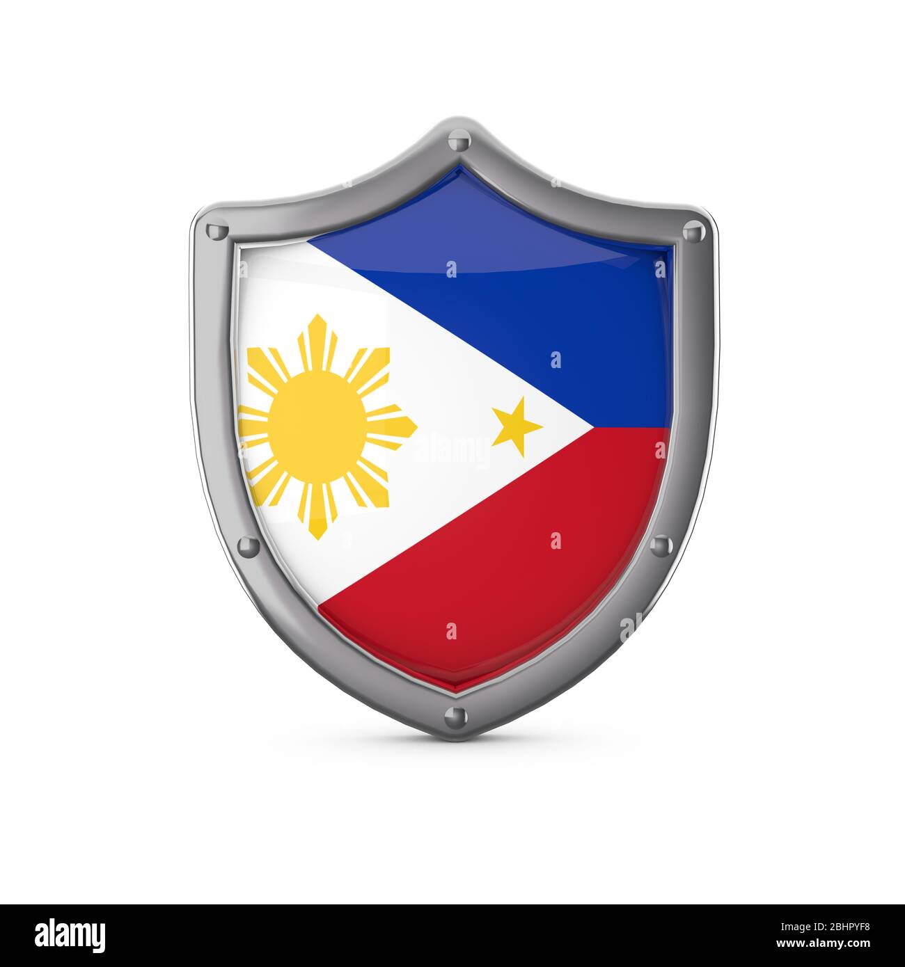 Philippines security concept. Metal shield shape with national flag ...