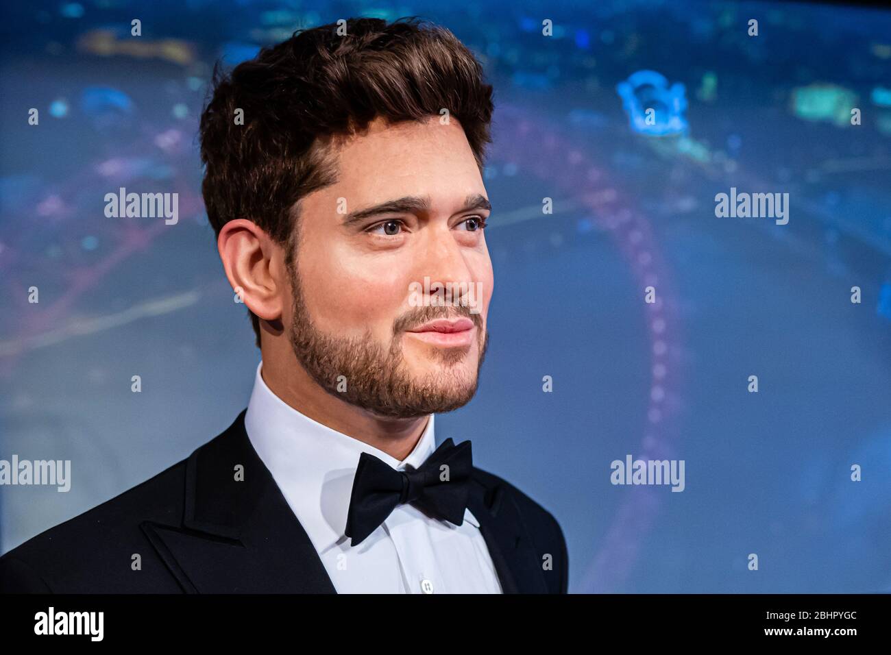 London, England, UK - January 2, 2020: Waxwork statues of Michael Buble ...