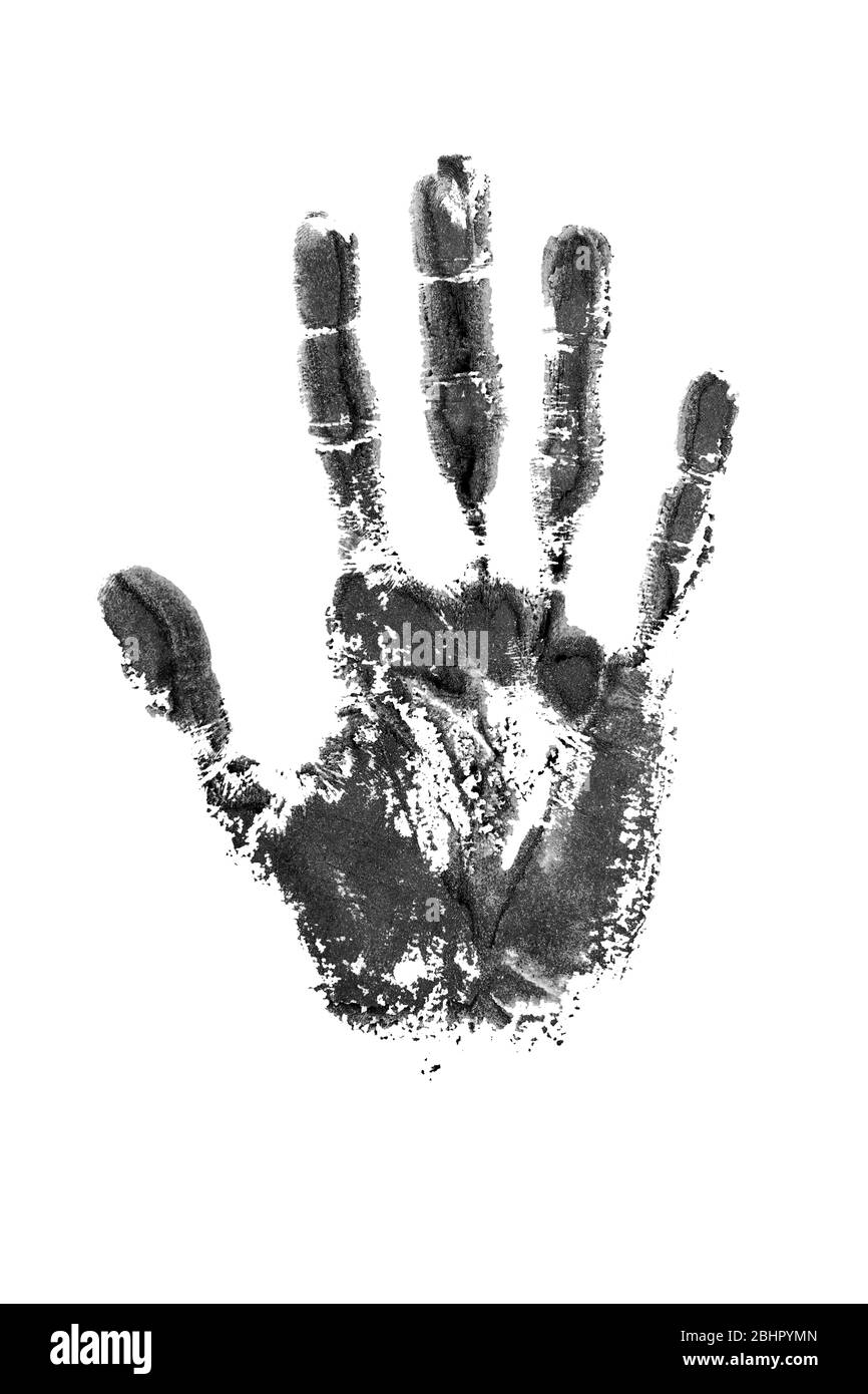 Black watercolor print of human hand on white background isolated ...