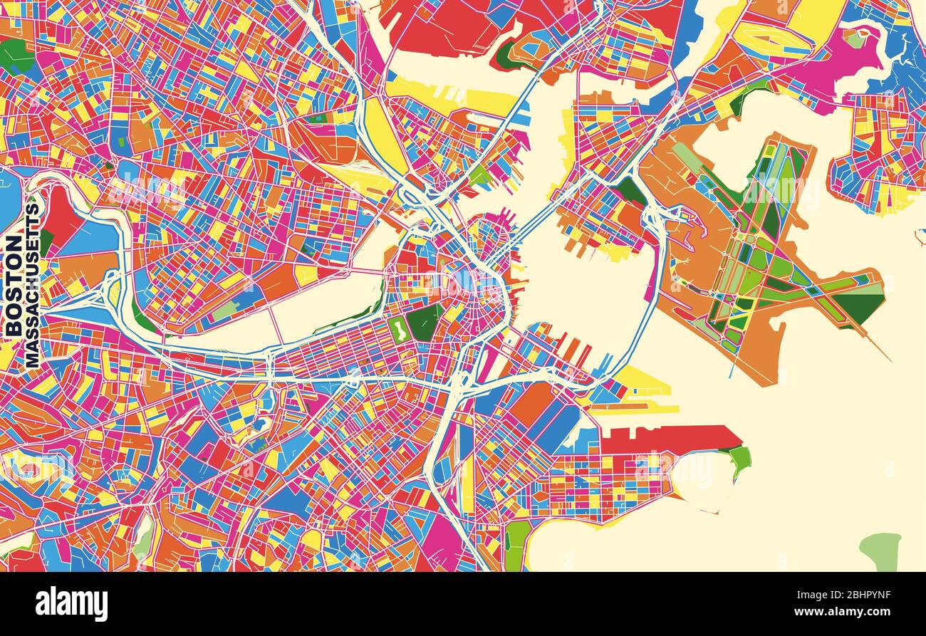 Colorful vector map of Boston, Massachusetts, U.S.A.. Art Map template ...