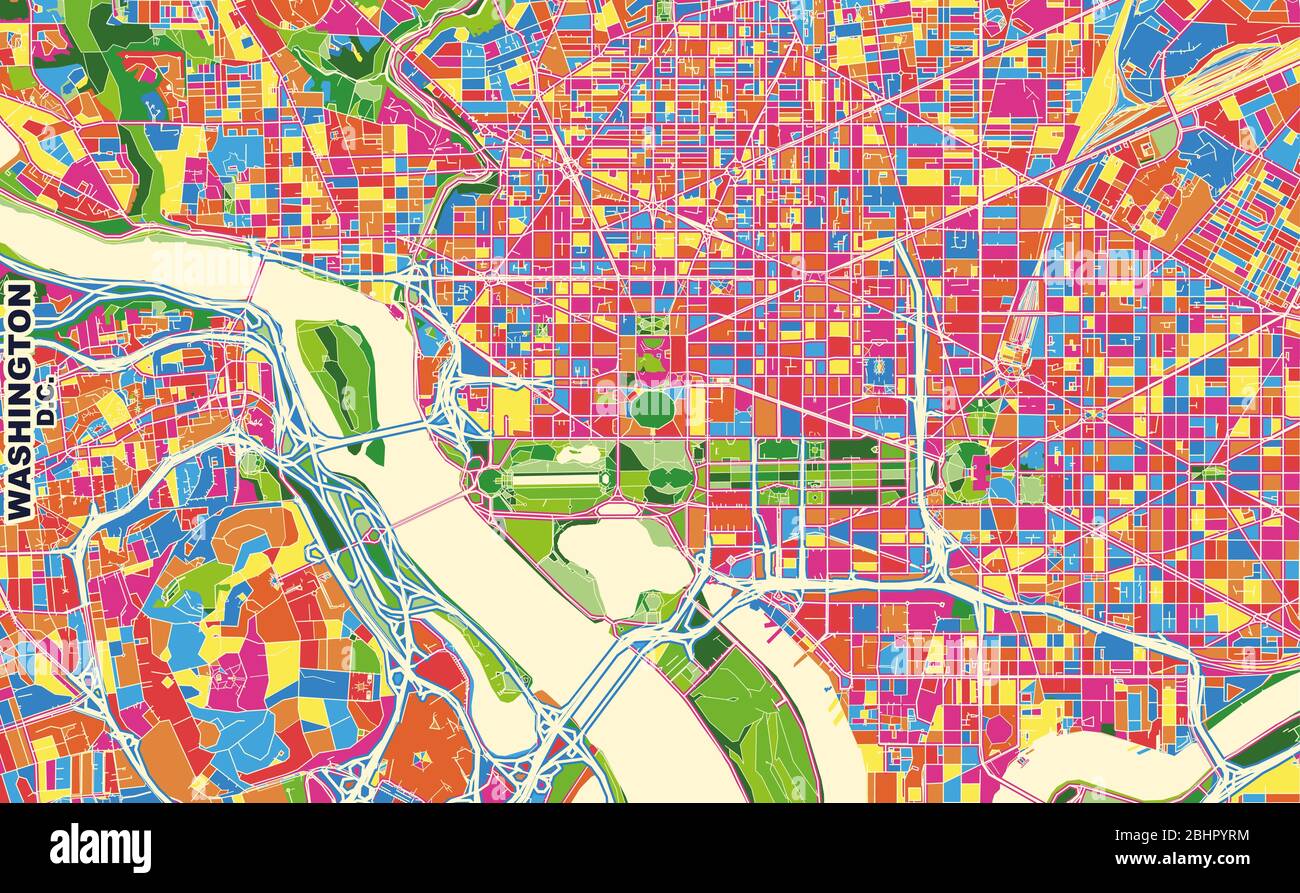 Colorful vector map of Washington, D.C., U.S.A.. Art Map template for ...