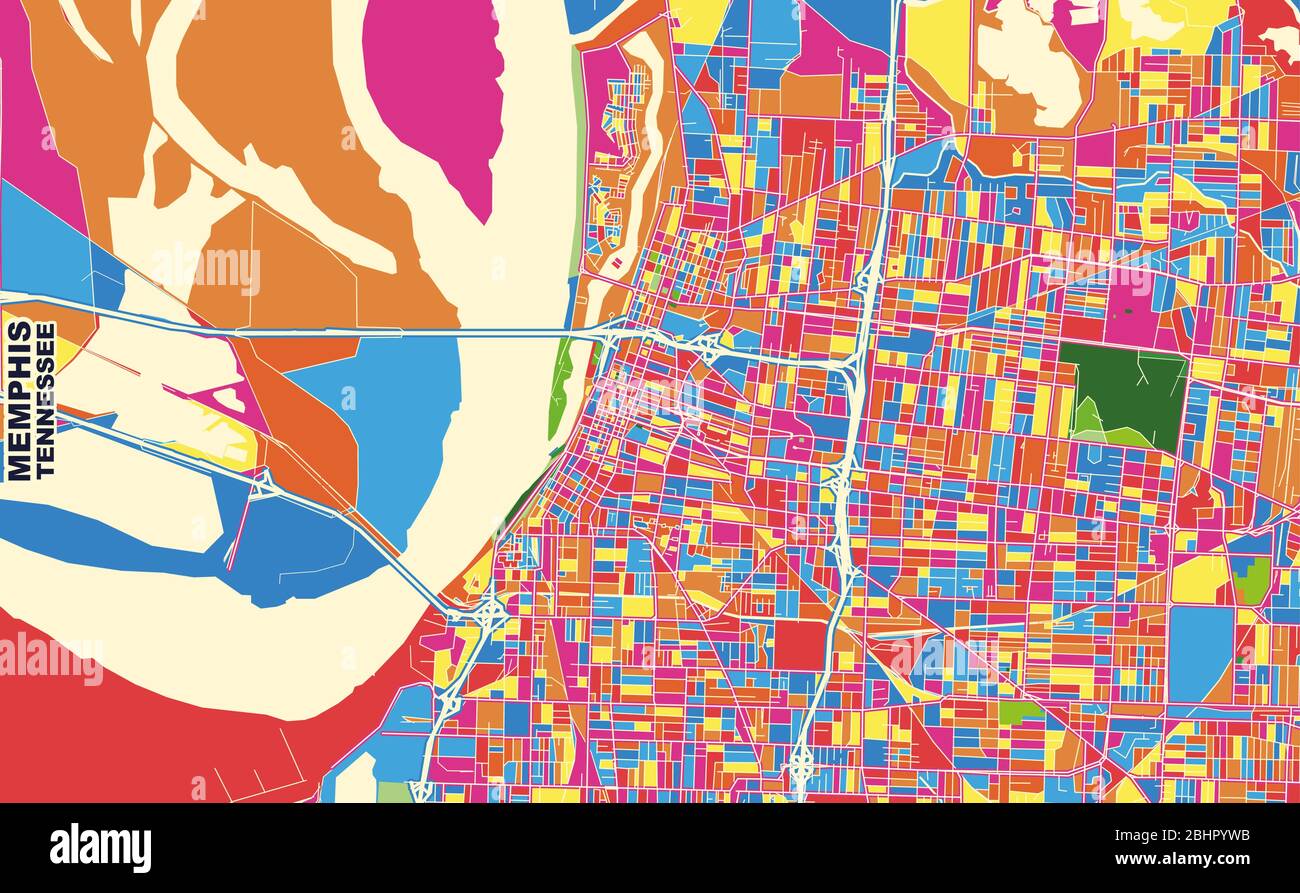 Colorful vector map of Memphis, Tennessee, U.S.A.. Art Map template for ...