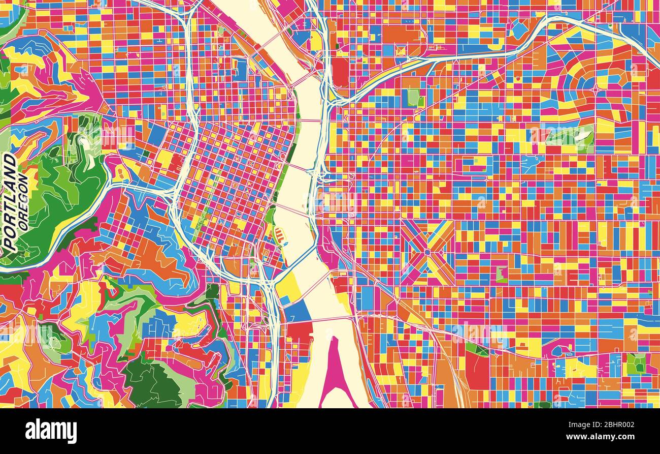 Colorful vector map of Portland, Oregon, U.S.A.. Art Map template for ...