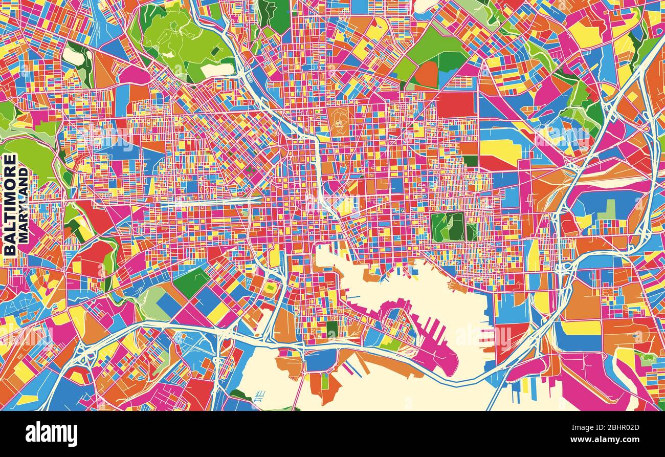 Colorful vector map of Baltimore, Maryland, U.S.A.. Art Map template ...