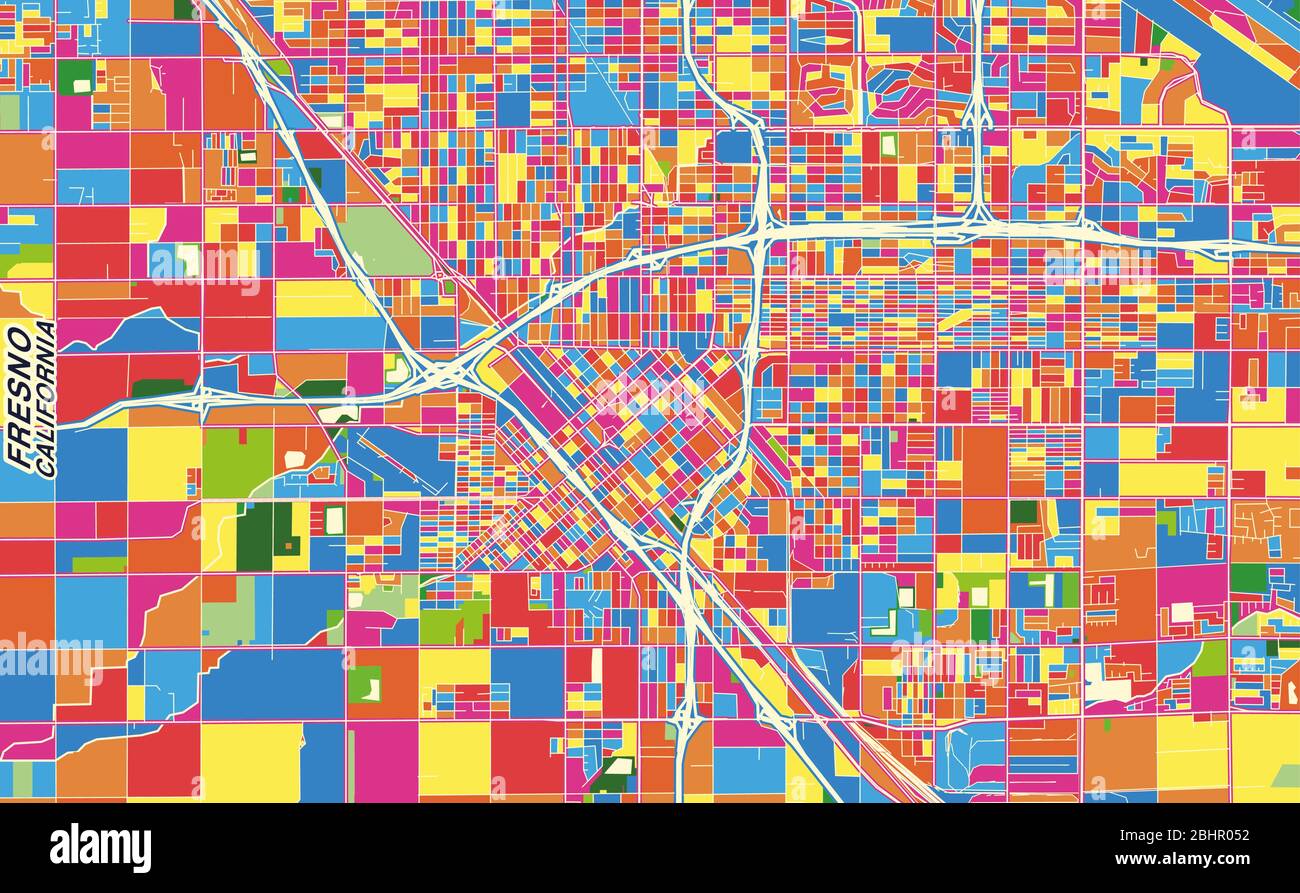 Colorful vector map of Fresno, California, U.S.A.. Art Map template for ...