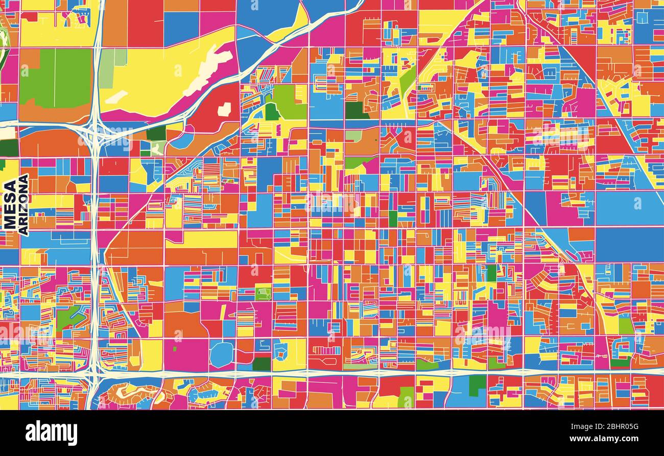 Colorful vector map of Mesa, Arizona, U.S.A.. Art Map template for ...