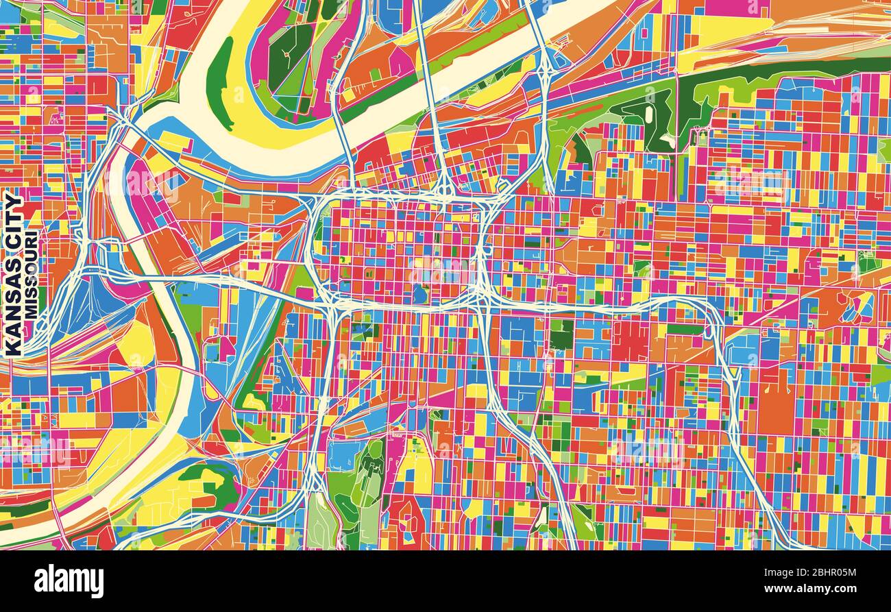 Colorful vector map of Kansas City, Missouri, U.S.A.. Art Map template ...