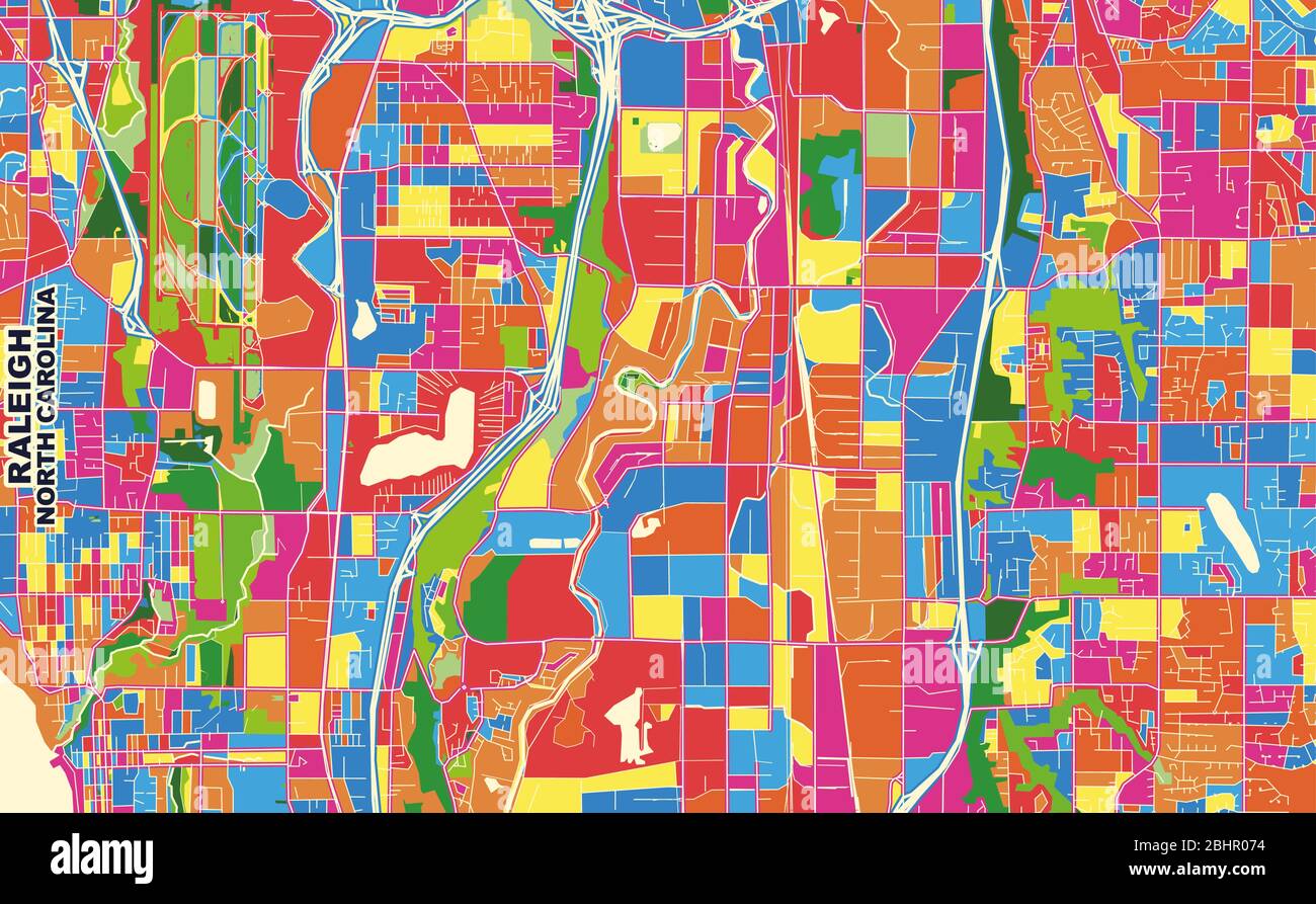 Colorful vector map of Raleigh, North Carolina, U.S.A.. Art Map ...