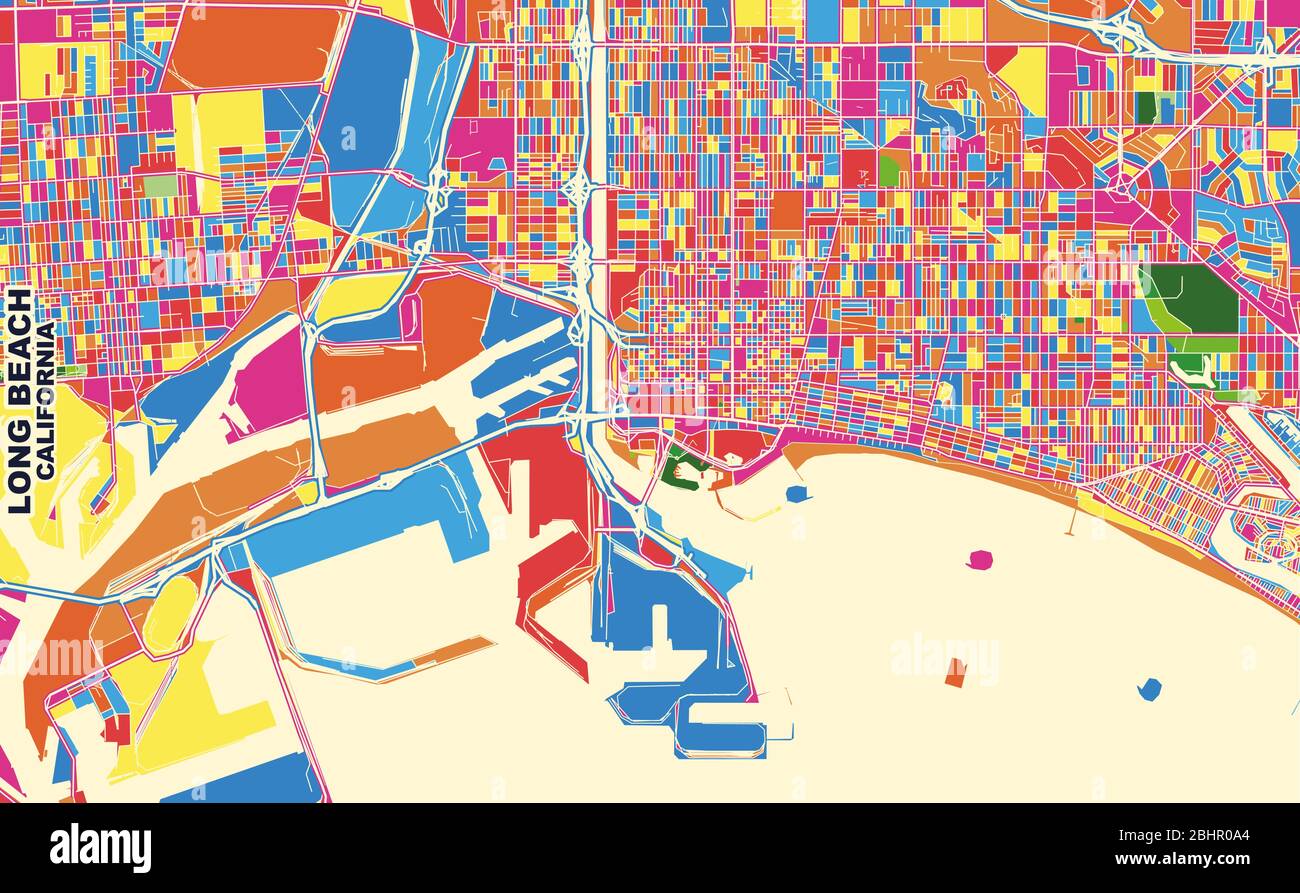 Colorful vector map of Long Beach, California, U.S.A.. Art Map template ...