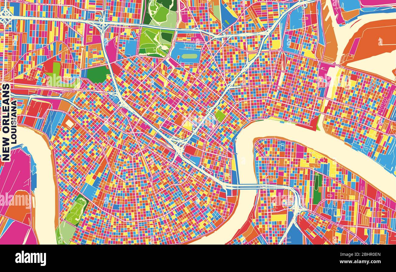Colorful vector map of New Orleans, Louisiana, U.S.A.. Art Map template ...