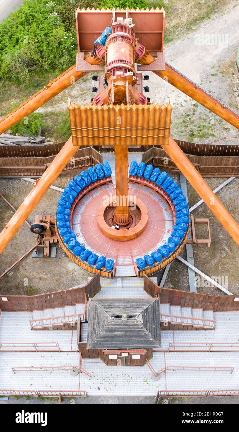 24 April 2020, Saxony, Leipzig: View of the giant swinging pendulum ...