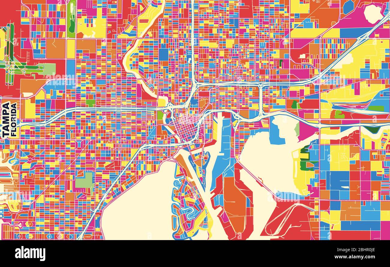 Colorful vector map of Tampa, Florida, U.S.A.. Art Map template for ...