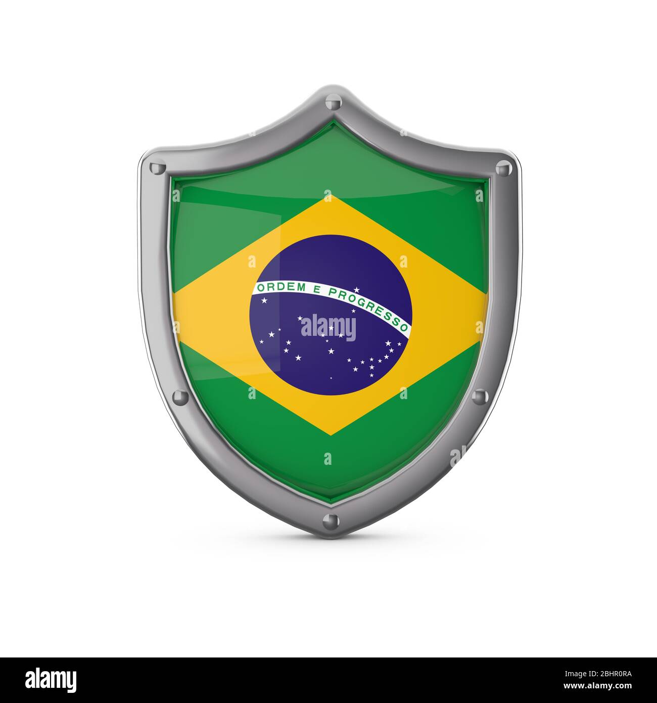Brazil security concept. Metal shield shape with national flag Stock ...