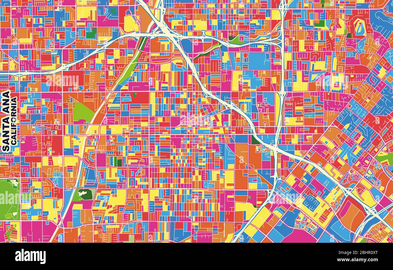 Colorful vector map of Santa Ana, California, U.S.A.. Art Map template ...