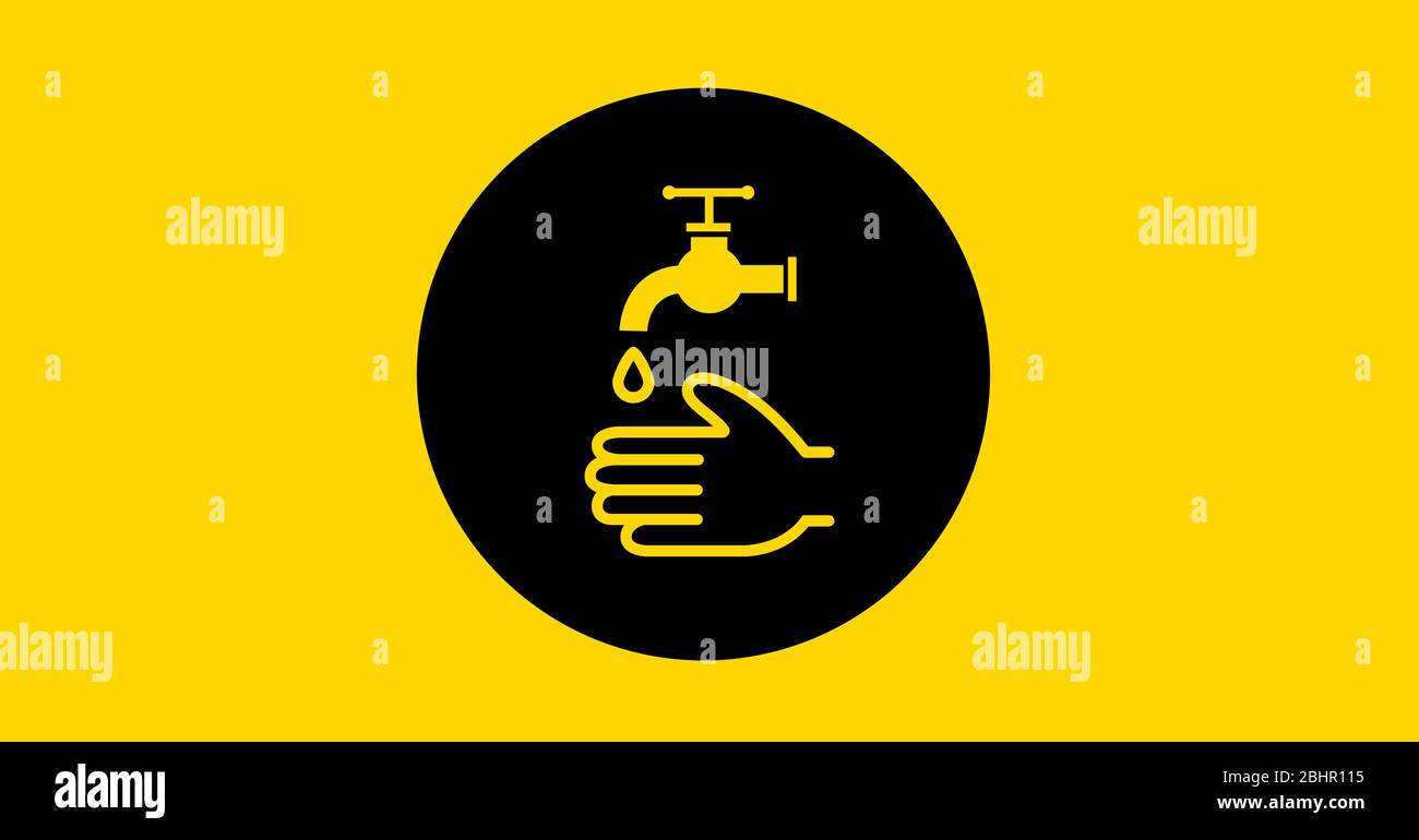 Illustration of hand washing on yellow background. Precautions ...