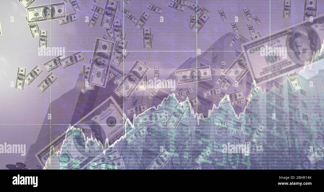 Digital illustration of dollar floating with data processing and ...