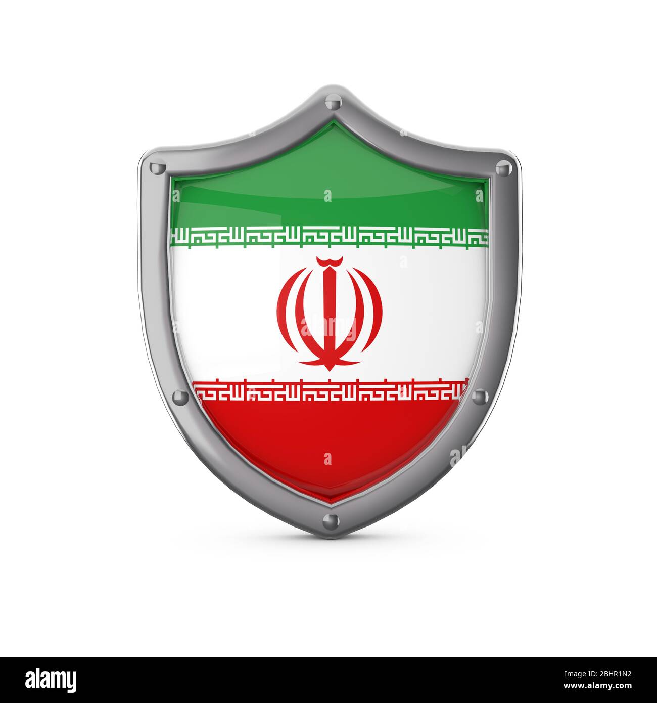 Iran security concept. Metal shield shape with national flag Stock ...